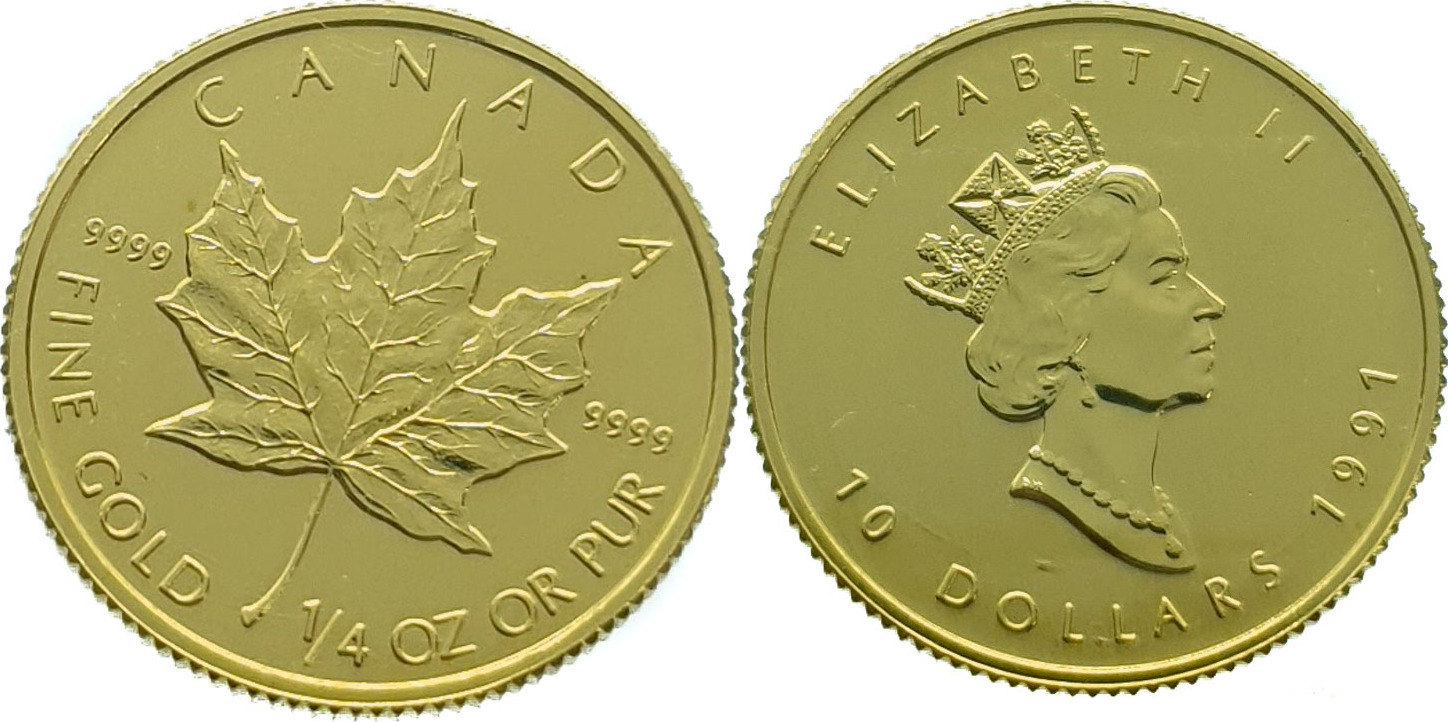 Canada 10 Dollars 1991 1/4 Oz. Maple Leaf - Gold UNC (Uncirculated ...