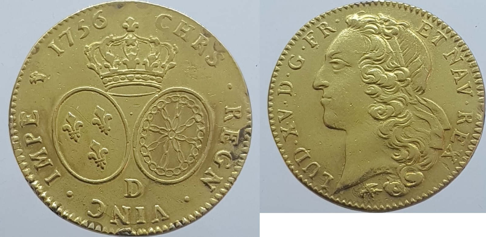 France 2 Louis D`Or 1756-D Louis XV - Gold Extremely Fine | MA-Shops
