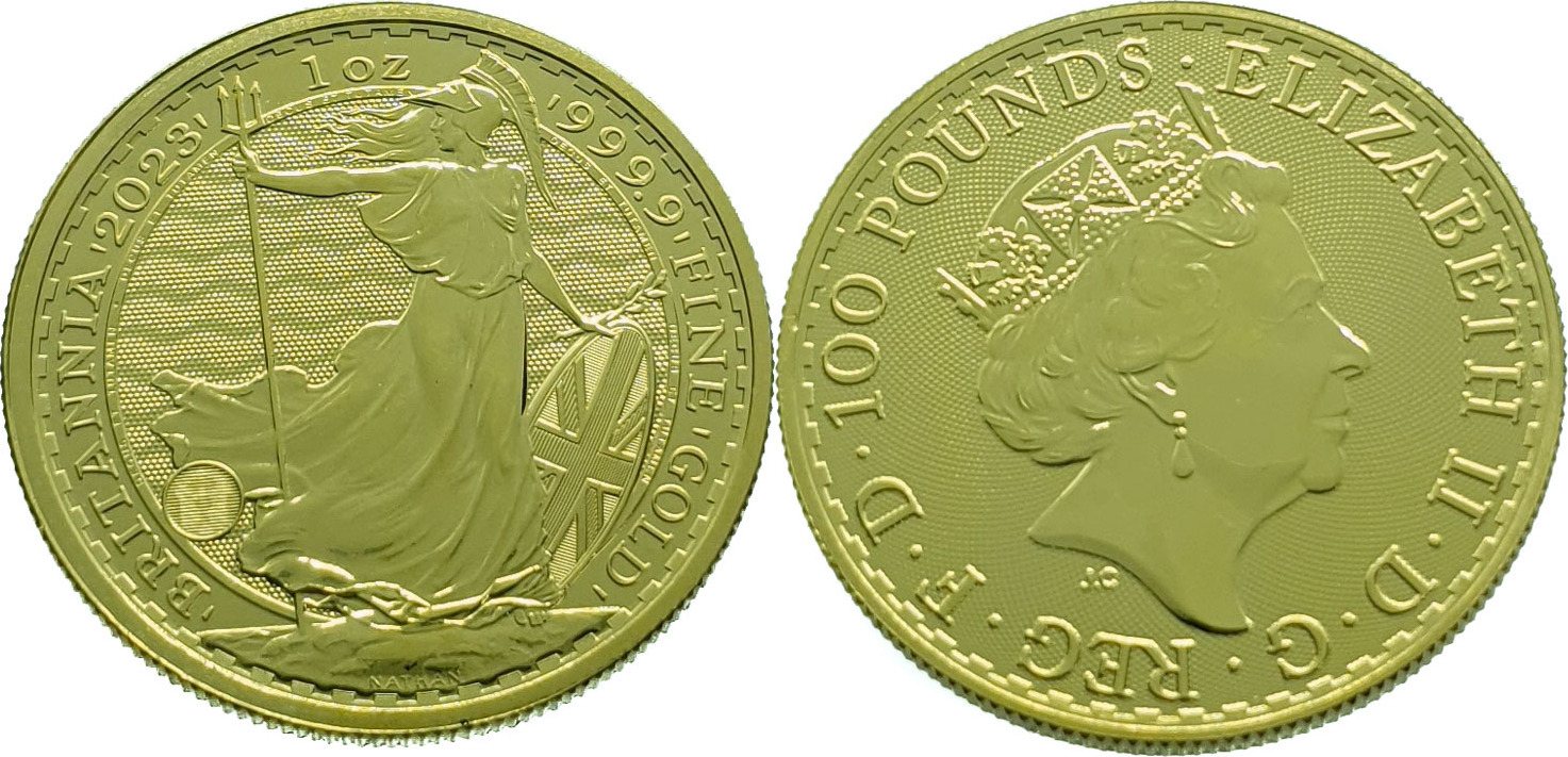 United Kingdom 100 Pound 2023 Britannia - Elizabeth II - 1 Oz. - Gold ...