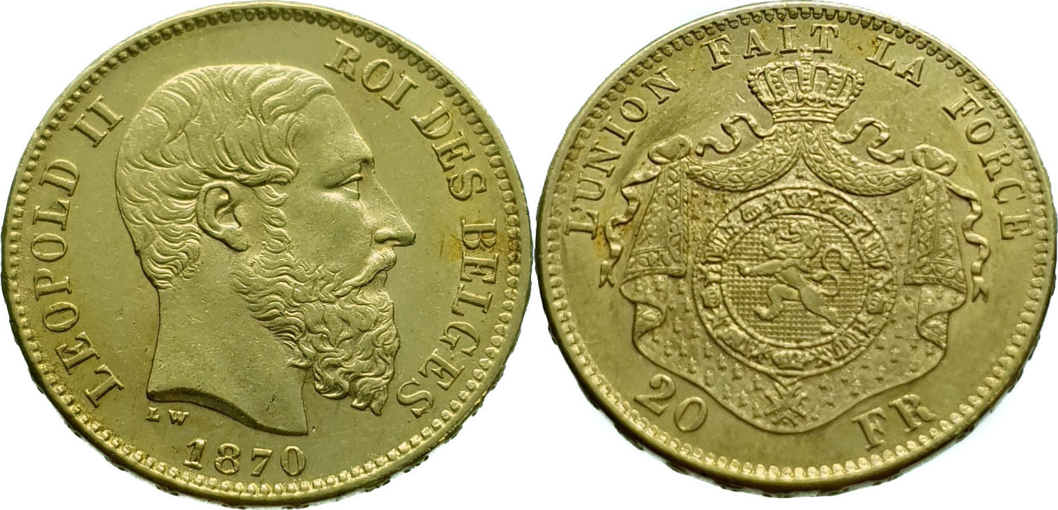 België 20 Francs 1870 Leopold II - Gold Extremely Fine | MA-Shops