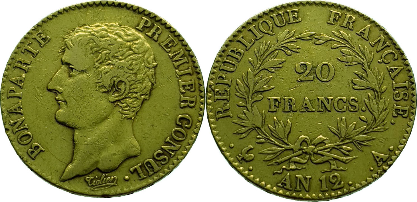 France 20 Francs AN12-A (1803) Napoleon I - Gold Very Fine+ | MA-Shops