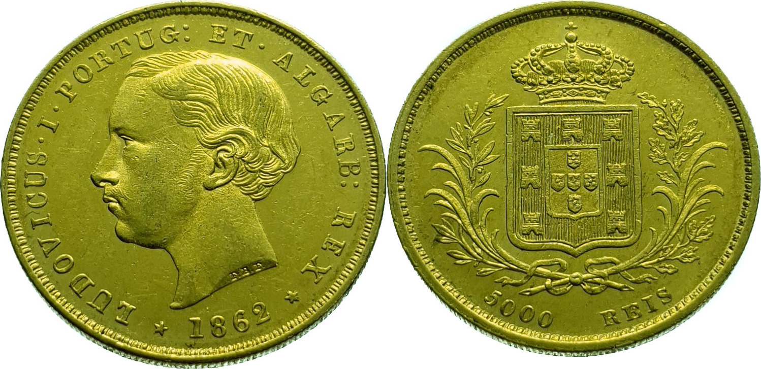 Portugal 5000 Reis 1862 Luiz I - Gold EF / FDC | MA-Shops