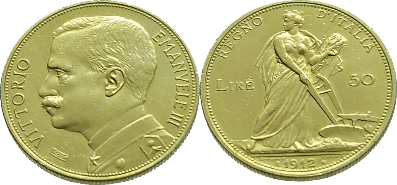 Italy 50 Lire 1912 Vittorio Emanuele III - Rome - Gold Extremely Fine ...
