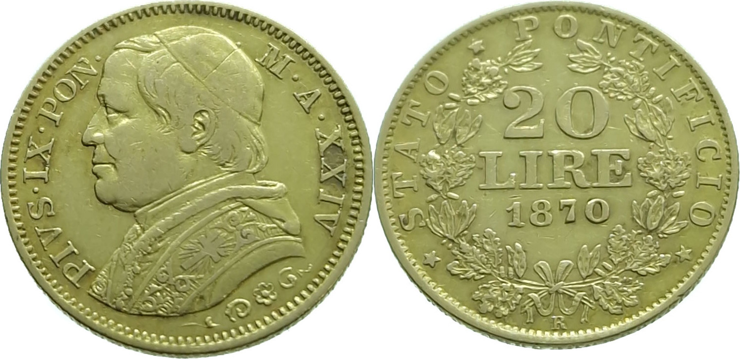 Papal States 20 Lire 1870 Pio IX - Vatican - Gold Extremely Fine | MA-Shops
