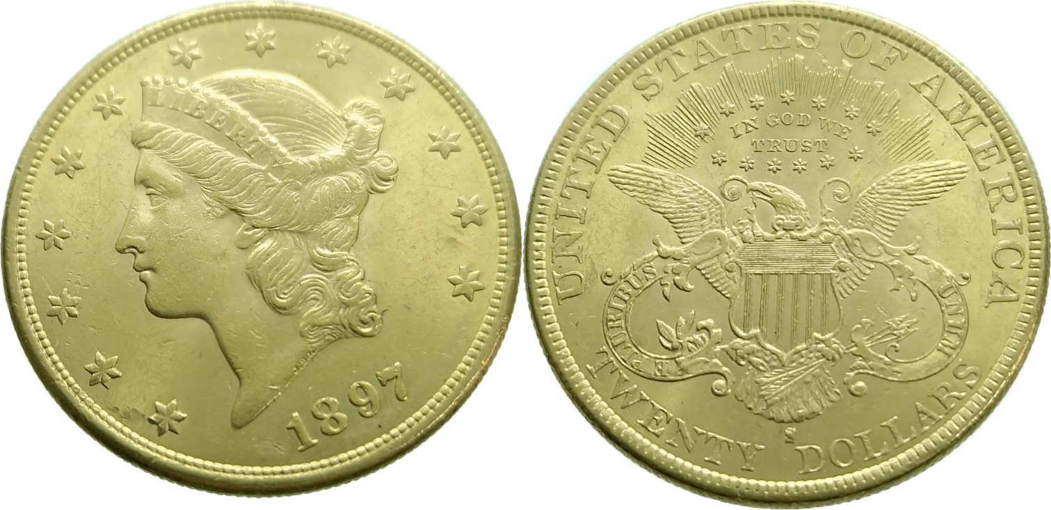 USA 20 Dollars 1897-S Liberty Head - Double Eagle - Gold Extremely Fine | MA-Shops