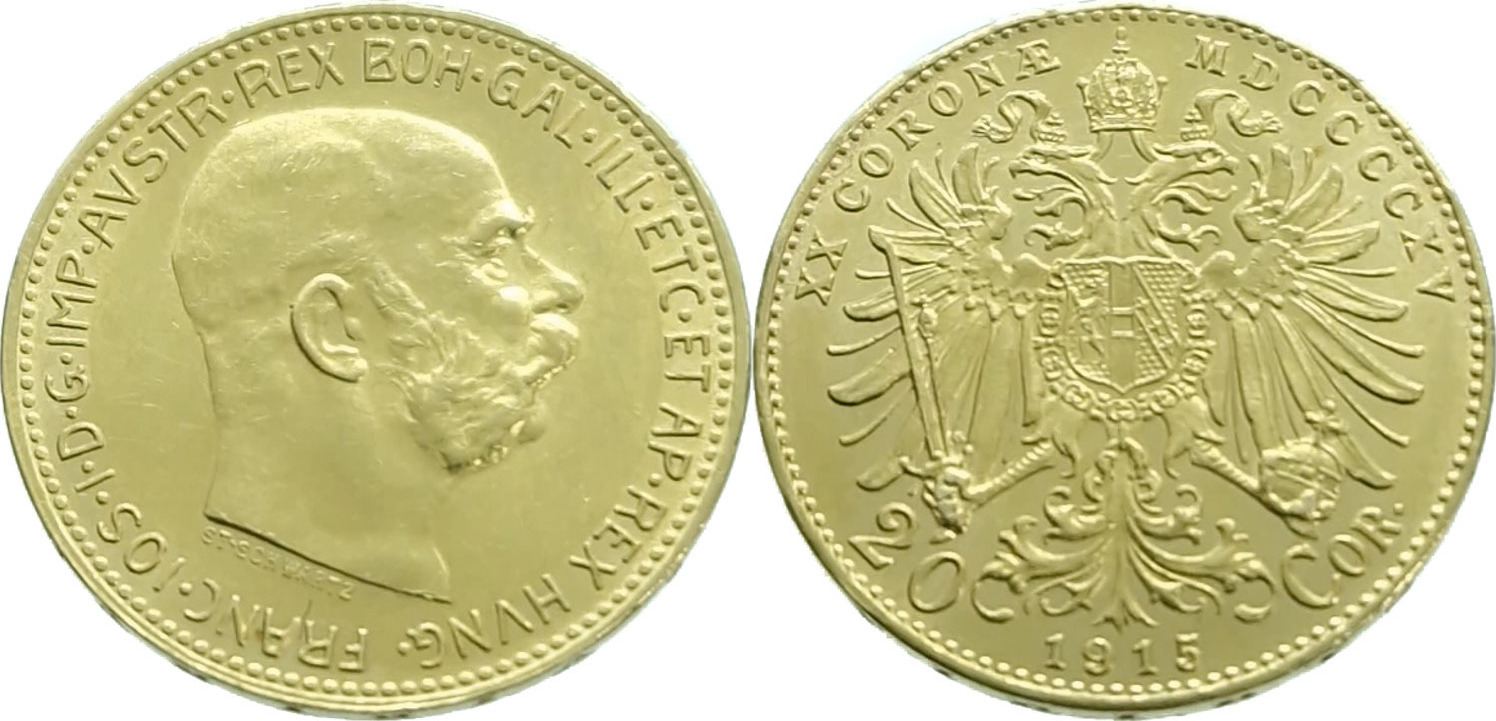 Austria 20 Corona 1915 Franz Joseph I - Restrike - Gold EF / FDC | MA-Shops