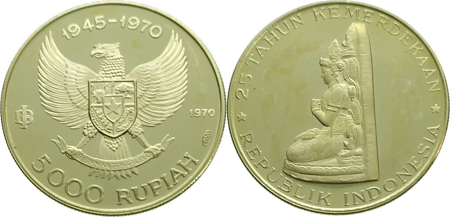 Indonesia 5000 Rupiah 1970 Manjusri Statue - Gold Proof | MA-Shops
