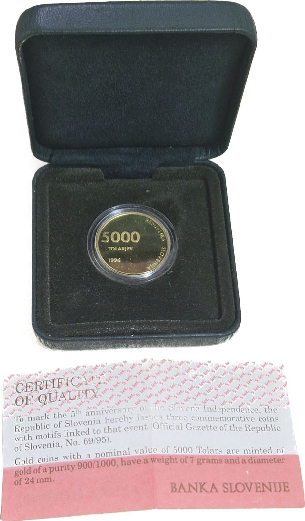 Slovenia 5000 Tolarjev 1996 Independence - Gold Proof | MA-Shops