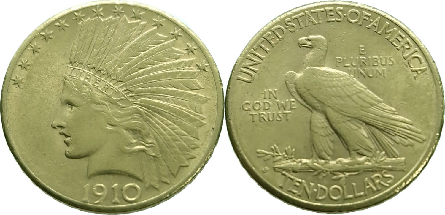 USA 10 Dollars 1910 Indian Head - Gold EF / FDC | MA-Shops