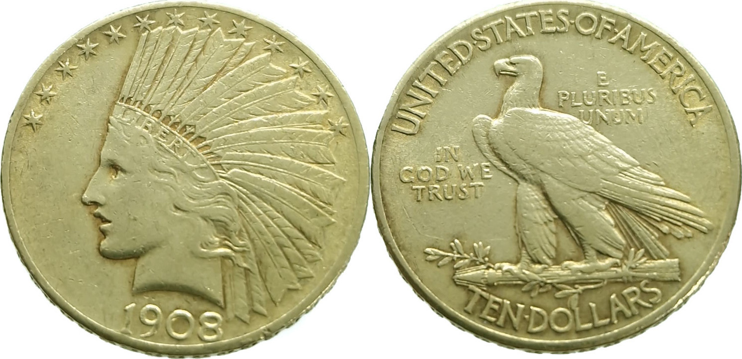 USA 10 Dollars 1908 Indian Head - Gold Extremely Fine | MA-Shops