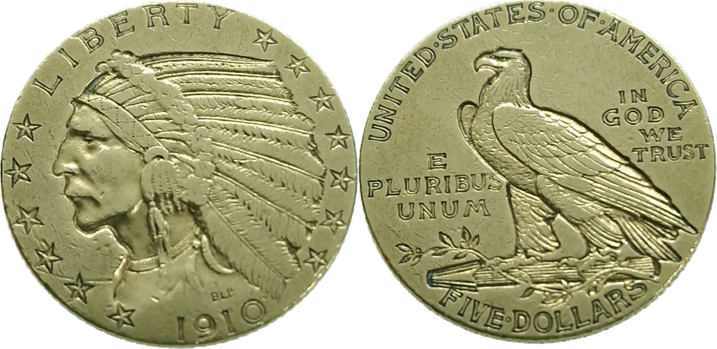 USA 5 Dollars 1910 Indian Head - Gold Extremely Fine | MA-Shops