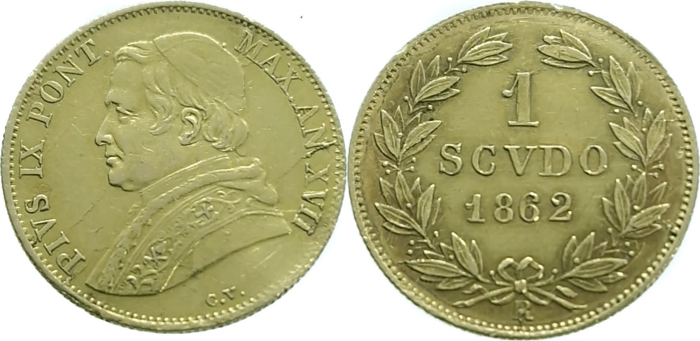 Papal States 1 Scudo d`Oro 1862 Pio IX - Vatican - Gold Very Fine | MA ...