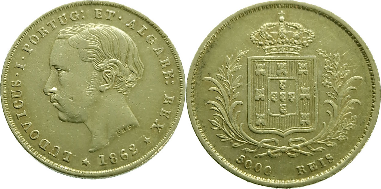 Portugal 5000 Reis 1862 Luiz I - Gold Extremely Fine | MA-Shops