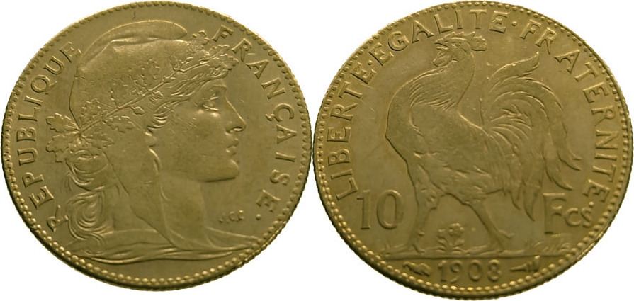 France 10 Francs 1908 Marianne - Gold Extremely Fine | MA-Shops