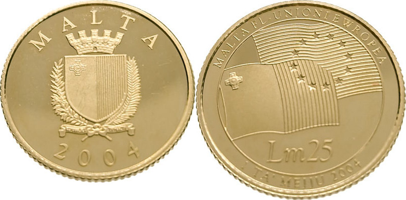 Malta 25 Liri 2004 Accession to the European Union - Gold Proof | MA-Shops