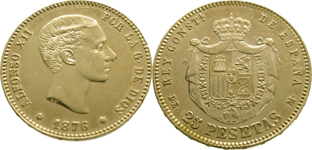 Spain 25 Peseta 1876 Alfonso XII - Gold Extremely Fine | MA-Shops