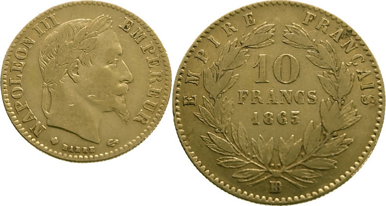 France 10 Francs 1865-BB Napoleon III - Gold Very Fine+ | MA-Shops
