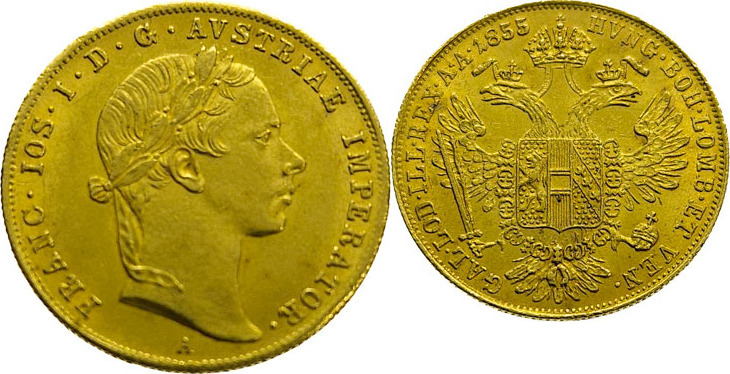 Austrian Empire 1 Ducat 1855-A Joseph I - Gold Extremely Fine+ | MA-Shops
