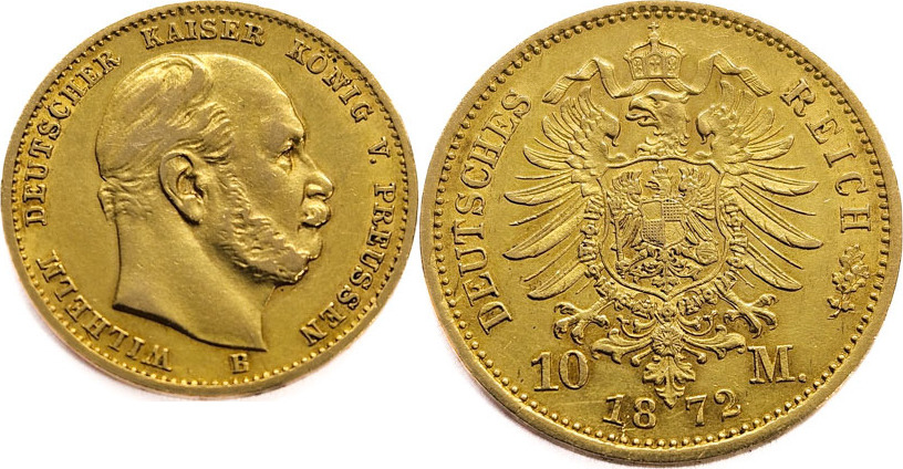 Germany, Prussia 10 Mark 1872-B Wilhelm I - Gold Extremely Fine | MA-Shops