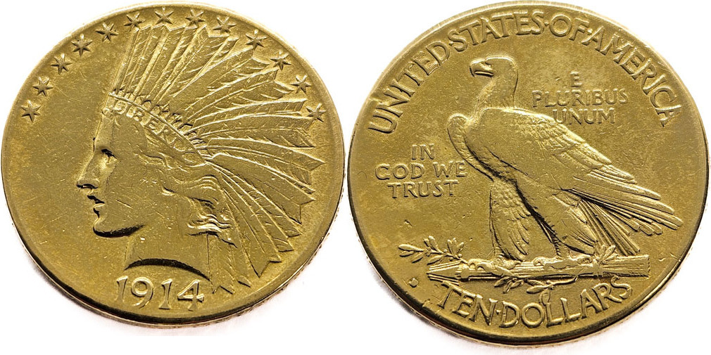 USA 10 Dollar 1914-D Indian Head - Gold Very Fine+ | MA-Shops
