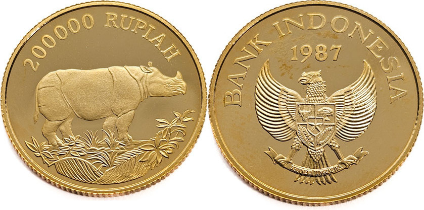Indonesia 200000 Rupiah 1987 Wildlife - Gold Proof | MA-Shops