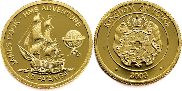 Tonga 10 Pa`anga 2003 James Cook - Gold Proof | MA-Shops