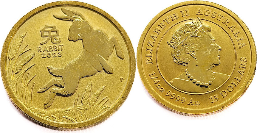 Australia 25 Dollars 2023 Rabbit - Elizabeth II - 1/4 Oz Gold BU | MA-Shops