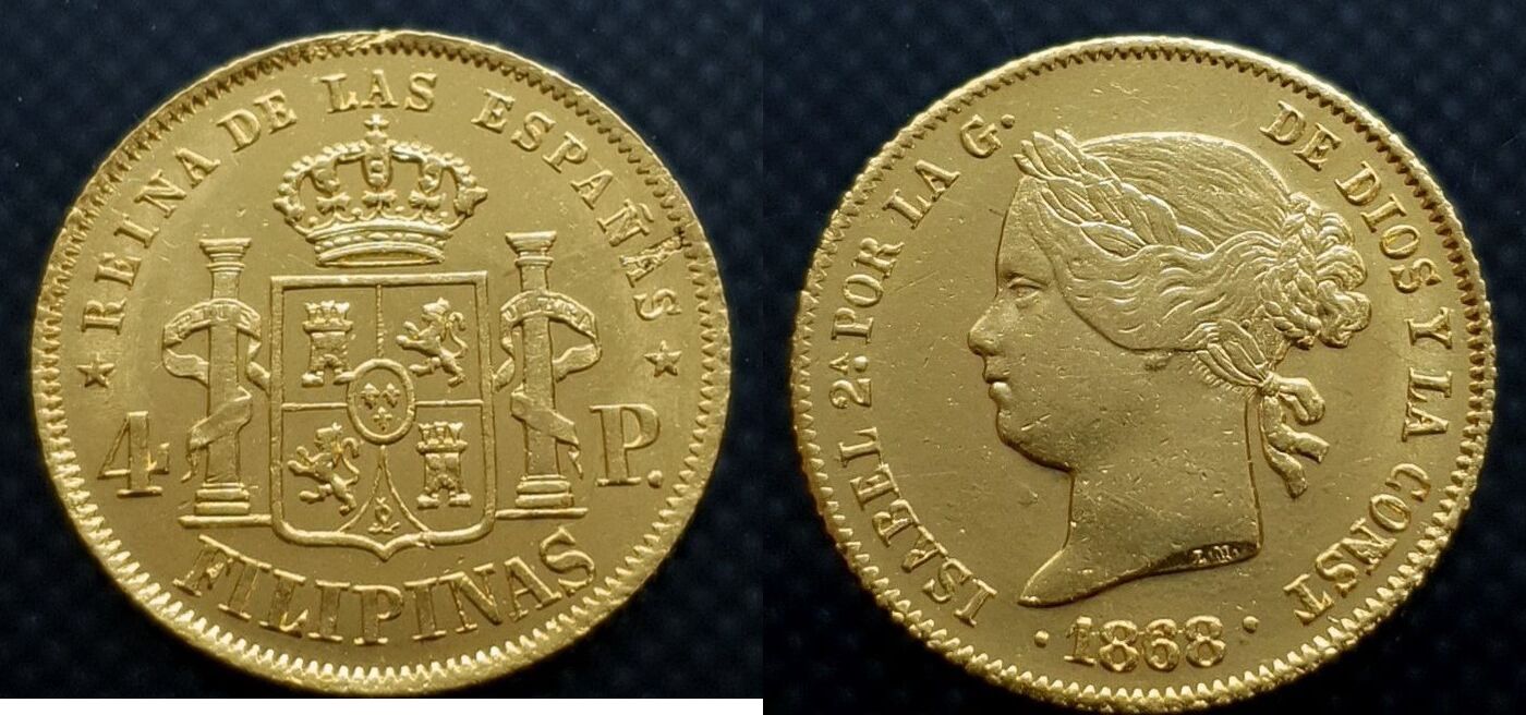 Philippines 4 Peso 1868 Isabel II - Gold Very Fine | MA-Shops