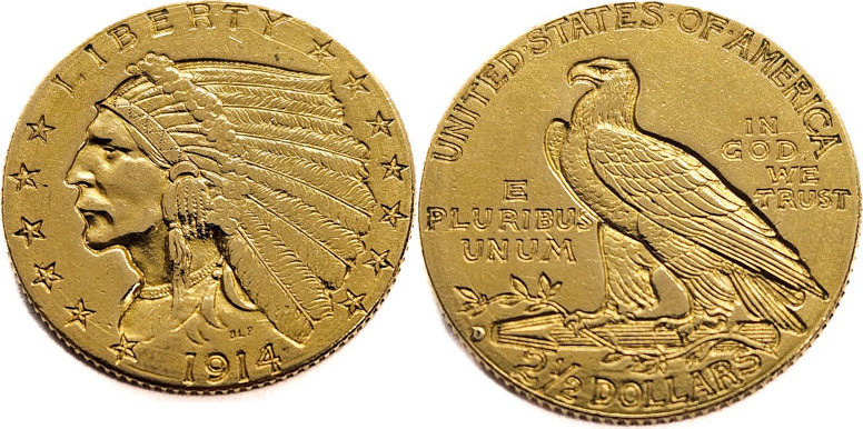USA 2.5 Dollars 1914-D Indian Head - Gold Extremely Fine | MA-Shops