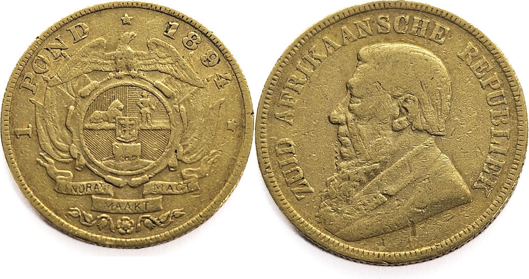 South-Africa 1 Pond 1894 Paul Kruger - Gold Very Fine | MA-Shops