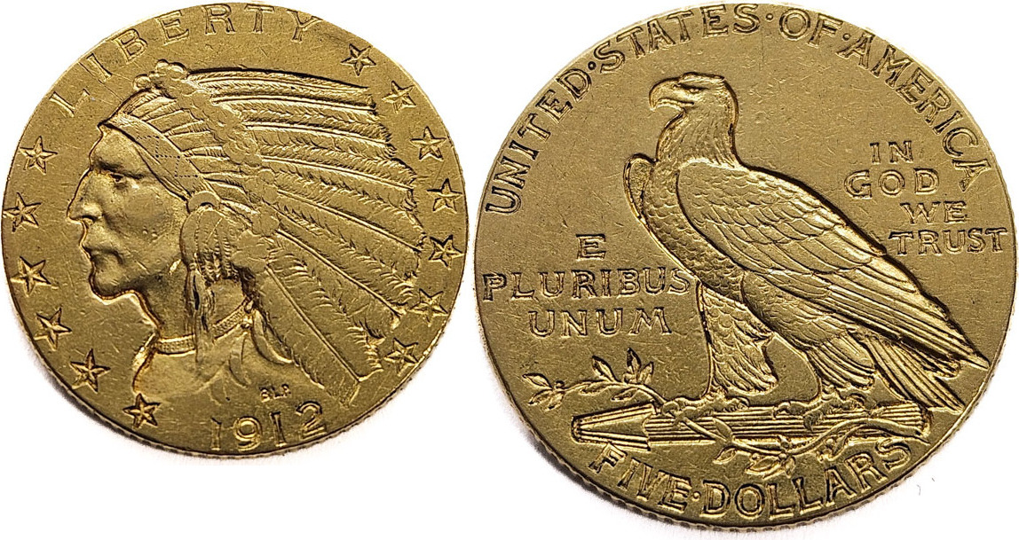 USA 5 Dollars 1912 Indian Head - Gold Extremely Fine | MA-Shops
