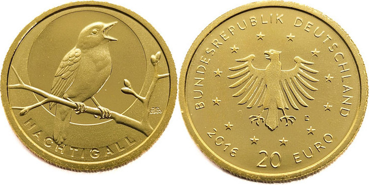 Germany 20 Euro 2016-D Nightingale - Gold Proof | MA-Shops