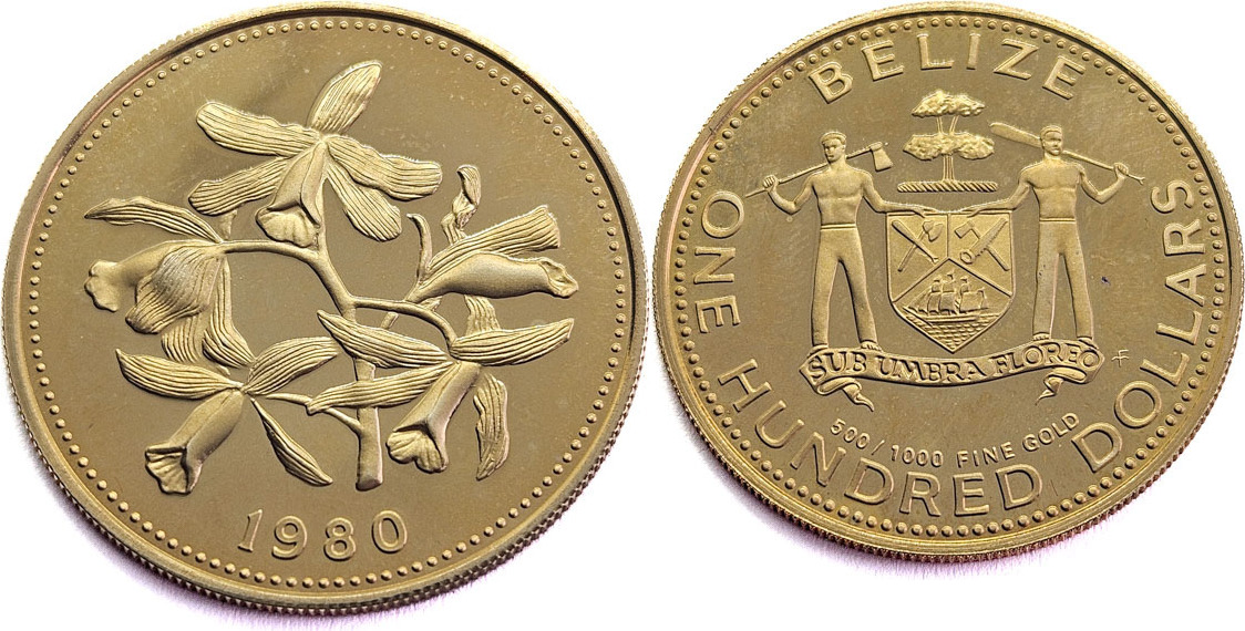 Belize 100 Dollars 1980 Orchids - Gold Proof | MA-Shops
