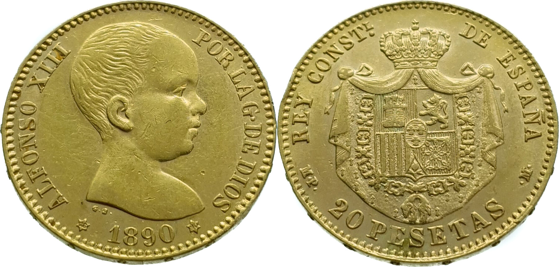 Spain 20 Pesetas 1890 Alfonso XIII - Gold Extremely Fine | MA-Shops