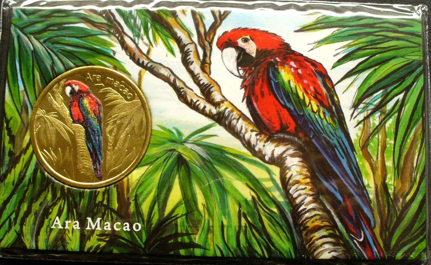 Isla San Felix 1 Dollar 2021 S.Neu / Me / Wappen - Hellroter Ara von ...