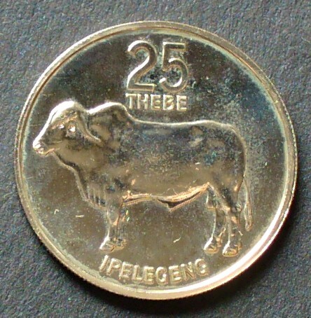 Botswana 25 Thebe 1976 S.7 / K-N / FAO / Staatswappen - Buckelrind BU ...