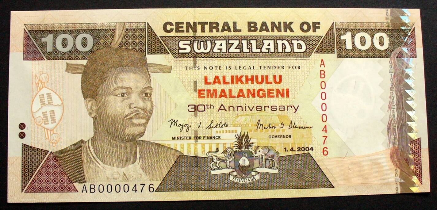 Swasiland 100 Emalangeni 1.4.2004 P.33 / GBN / Serie AB 0000476 UNC ...