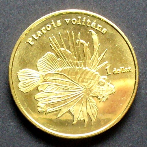 Moorea 1 Dollar 2018 S.Neu / Me / Pterois volitans - Wappen von Proof ...