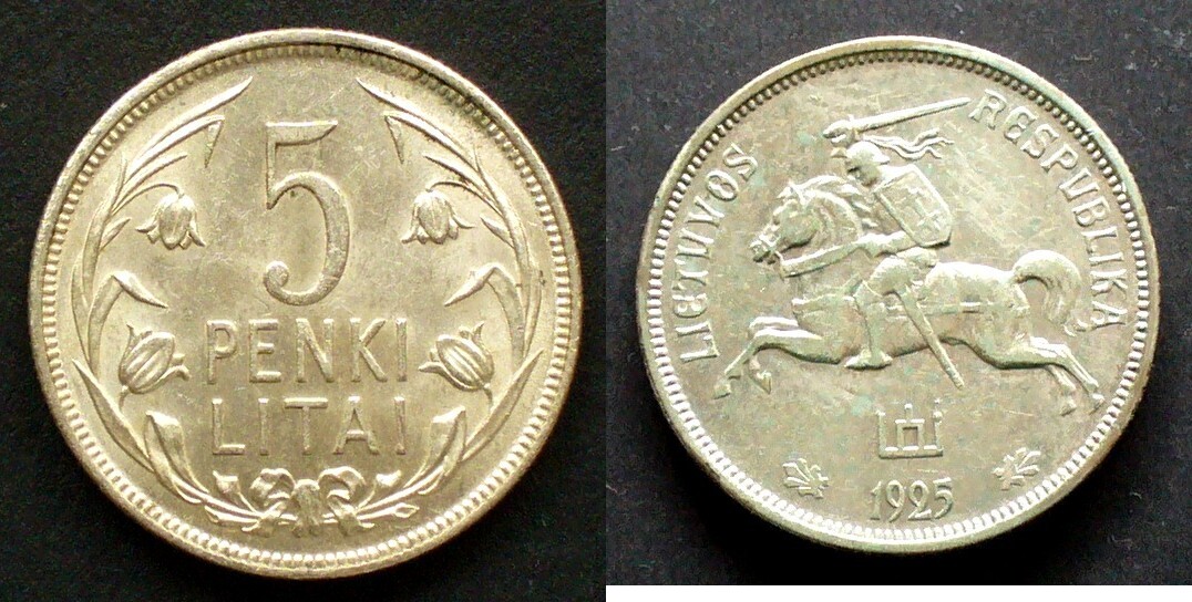 Litauen 5 Litai 1925 S.8 / 500er Silber / 13,5g / Reiter - Wert im ...