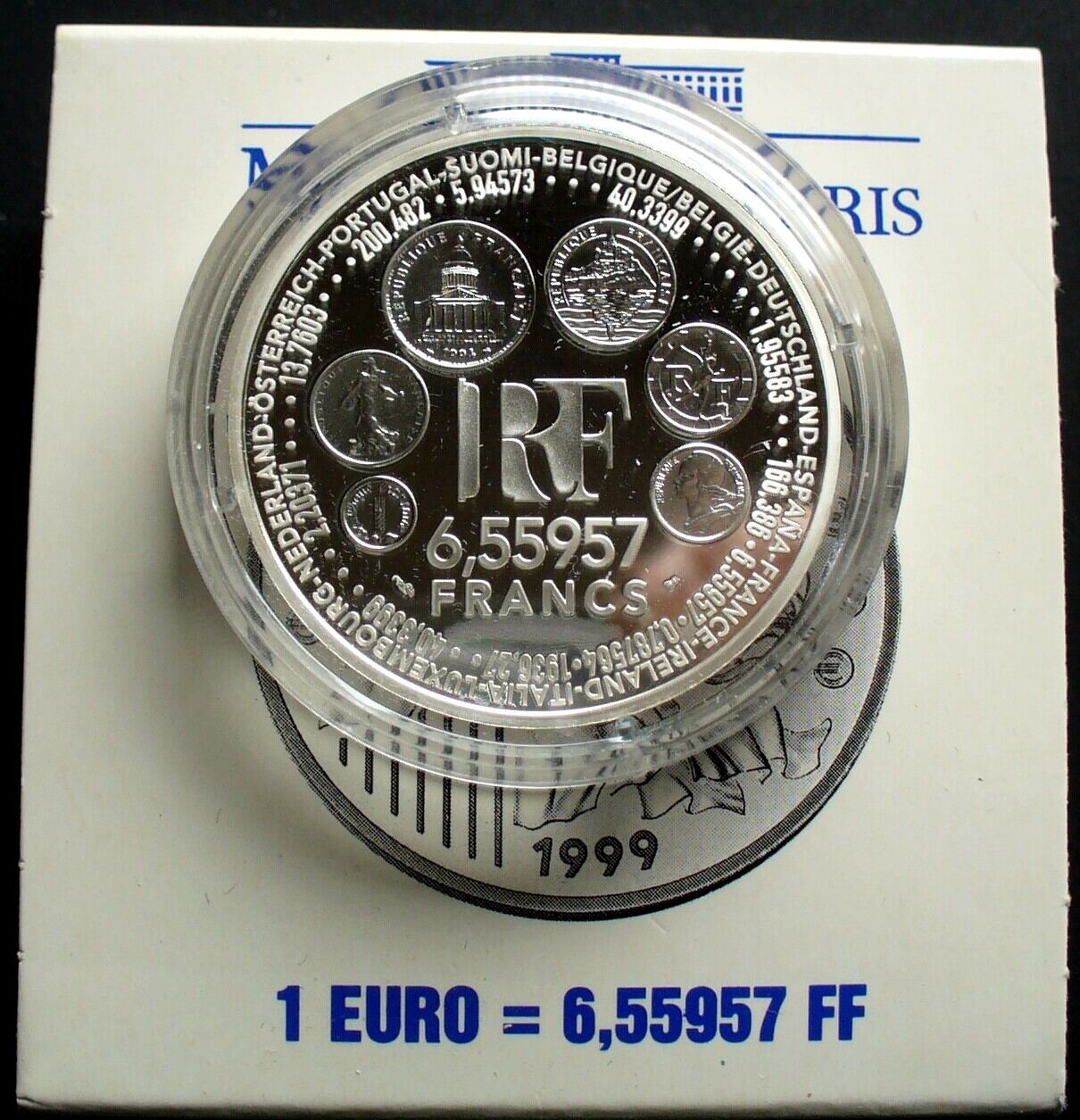 Frankreich 1 Euro = 6,55957 FF 1999 900er Silber, 22,2g / Europa ...