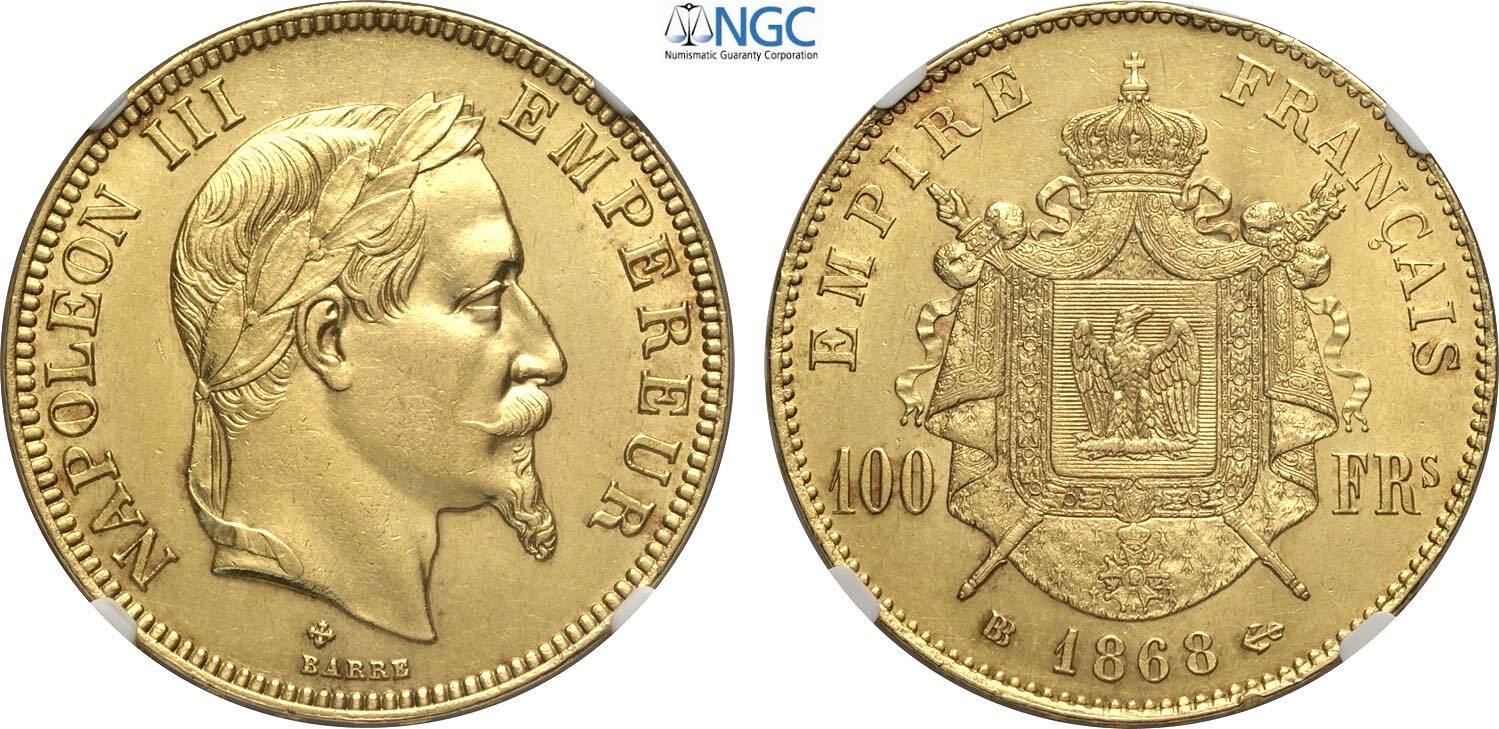 FRANCE G100F 1868BB NGC MS 61 | MA-Shops