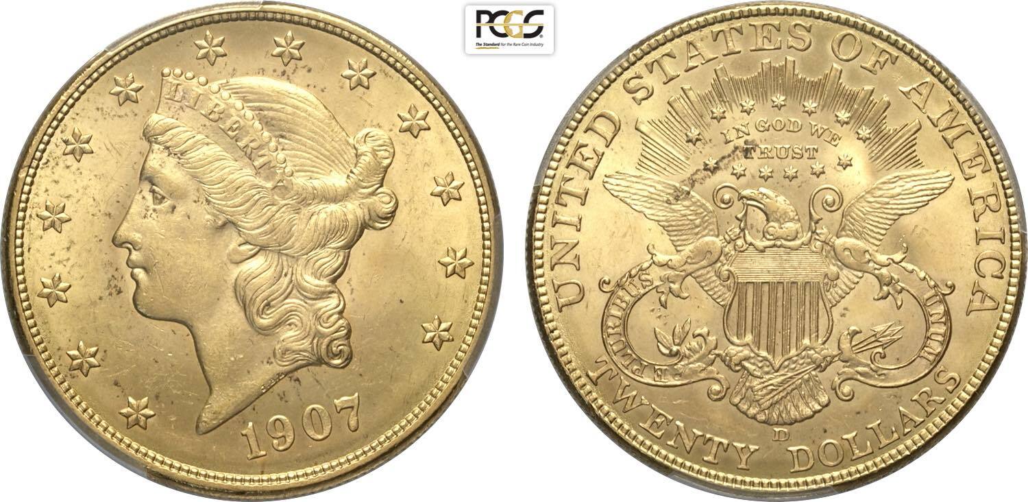 The United States of America 1907-D $20 MS64 | MA-Shops