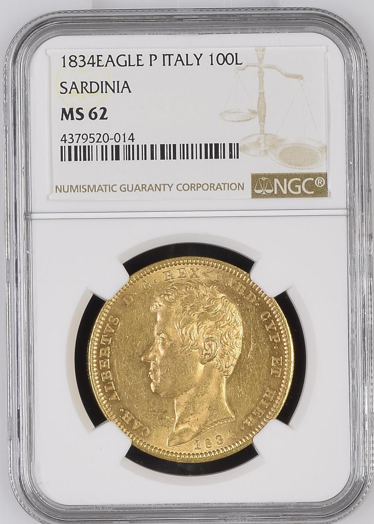 ITALY 100L 1834EAGLE P NGC MS 62 | MA-Shops