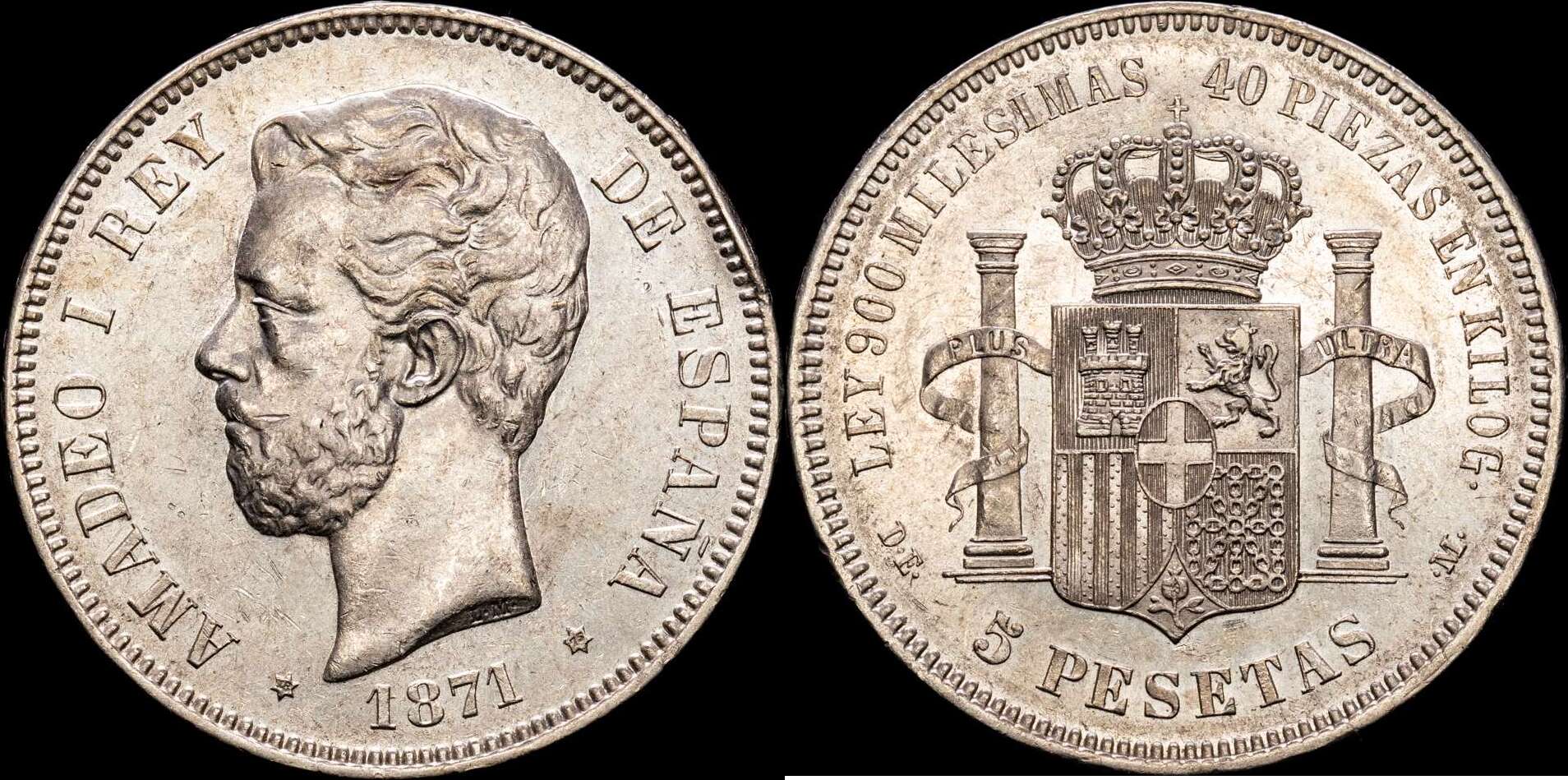 Madrid 5 Pesetas 1871 *18-75* 1871-1873 Amadeo I EBC | MA-Shops