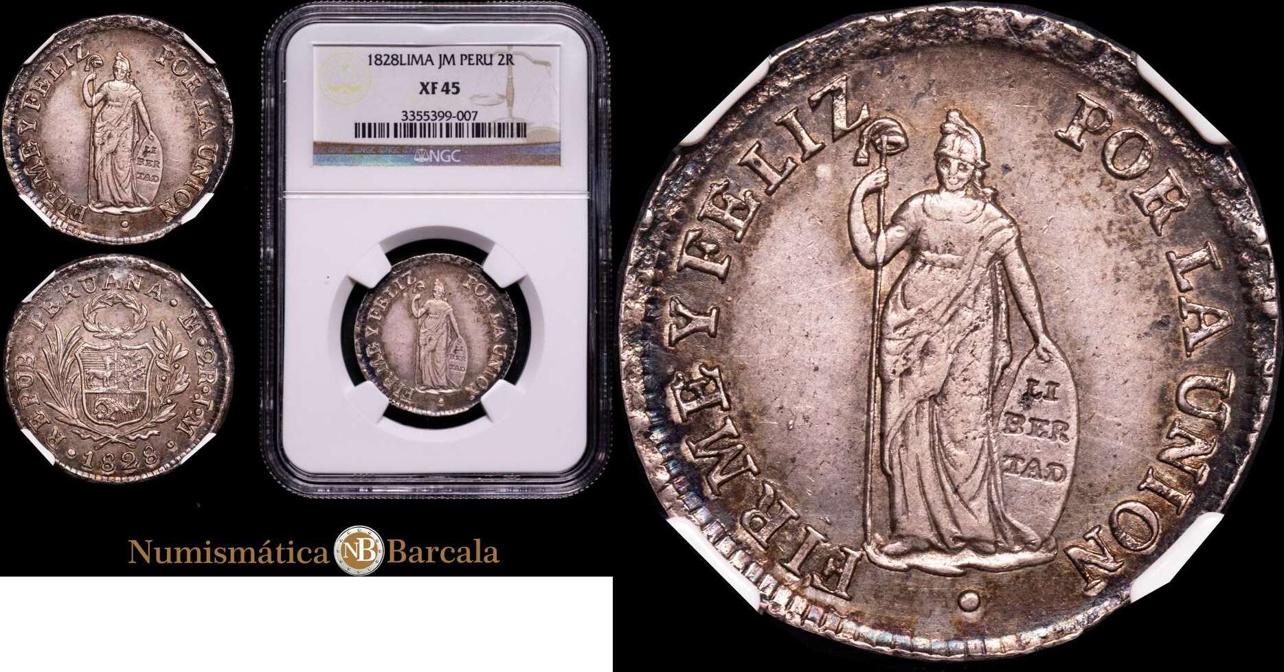 Lima (Perú) 2 Reales 1828 Perú NGC XF45 | MA-Shops