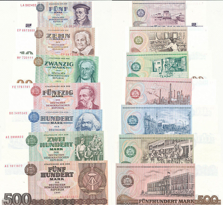 Deutschland,DDR, 5 Mark-500 Mark 1971-1985 Satz DDR Geldscheine, mit ...