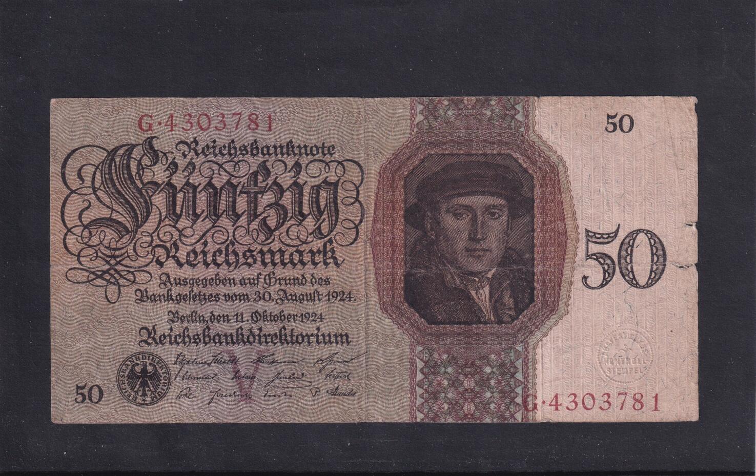 Weimarer Republik, Reichsbank, 50 Reichsmark 1924 Ro.170, DEU-176 ...