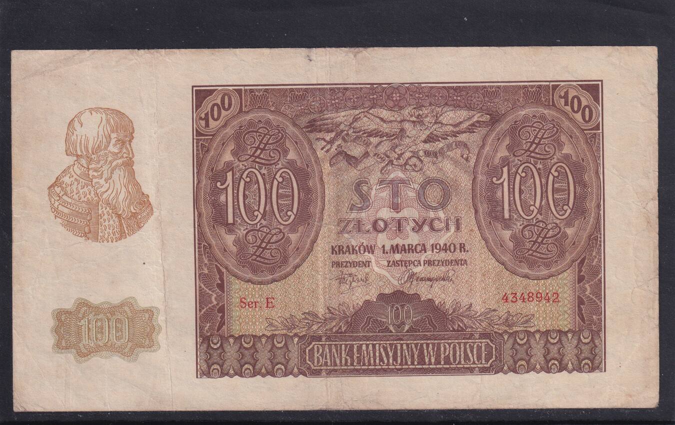 Drittes Reich, Generalgouvernement, 100 Zlotych 1940 Ro.577,ZWK-32 ...