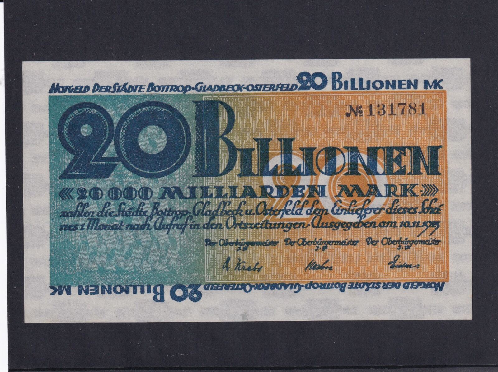 Weimarer Republik, Westfalen, 20 Billionen Mark 1923 Städte Bottrop ...