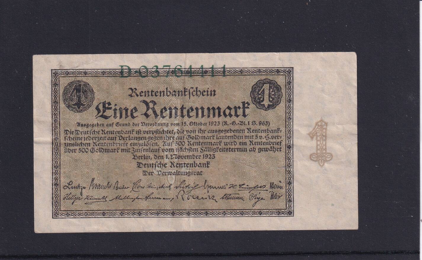 Weimarer Republik, Deutsche Rentenbank, 1 Rentenmark 1923 Ro.154a, DEU ...